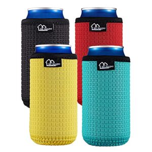 wk ieason 16oz standard can sleeves insulators sleeves standard can covers 16oz neoprene beer bottle sleeves coolers holder non-slip neoprene can coolier sleeves 4pc pack (16oz, black/red/yellow/blue)