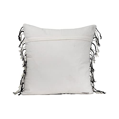 Foreside Home & Garden Black Striped Woven 18x18 Cotton Decorative Throw Pillow with Hand Tied Fringe, 18 x 18 x 5