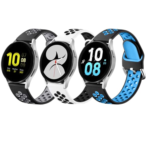 Lerobo 3 Pack Compatible for Samsung Galaxy Watch Active 2 Bands 40mm 44mm, Galaxy Watch 3 Band 41mm, Galaxy Watch 42mm Band/Active Band, 20mm Soft Breathable Silicone Sport Band for Women Men Large