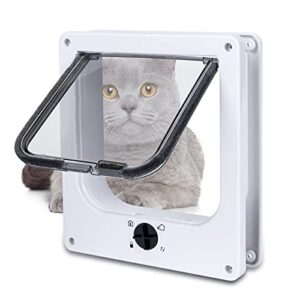 【upgraded version】 egetota cat doors flap, magnetic pet door with 4 way locking for interior exterior doors, weatherproof pet door for cats doggie kitties & kittens, easy installation (white, m)