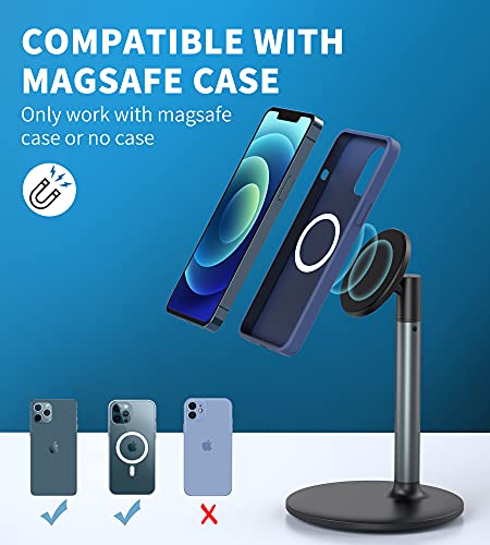 Magnetic Desk Phone Stand for iPhone 14/13/12 - Phone Holder Dock with 360°Rotation, Height&Tilt Adjustable for Office/Home Compatible with iPhone 14 Plus 13 12/13 12 Mini/13 12 Pro Max,Mag-Safe Case