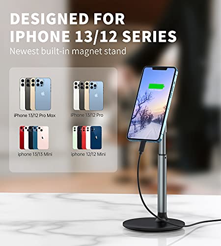 Magnetic Desk Phone Stand for iPhone 14/13/12 - Phone Holder Dock with 360°Rotation, Height&Tilt Adjustable for Office/Home Compatible with iPhone 14 Plus 13 12/13 12 Mini/13 12 Pro Max,Mag-Safe Case