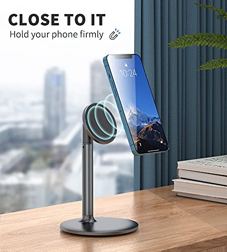 Magnetic Desk Phone Stand for iPhone 14/13/12 - Phone Holder Dock with 360°Rotation, Height&Tilt Adjustable for Office/Home Compatible with iPhone 14 Plus 13 12/13 12 Mini/13 12 Pro Max,Mag-Safe Case