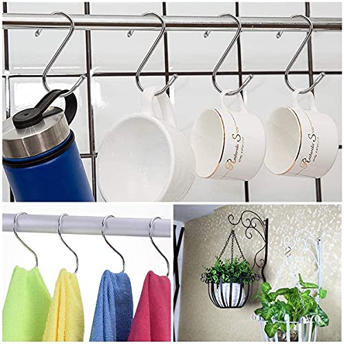 Juvielich 2.5" Wall Mounted S Shaped Hook Hangers for Towel Bag Key Kitchen Utensils, Thickness 3.6-4mm / 0.14"-0.16" Silver Colored, 20 Pcs