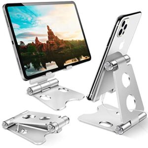 cell phone stand, fully foldable, adjustable desktop phone holder cradle dock compatible with phone 11 pro xs xs max xr x 8, ipad mini, nintendo switch, tablets (3.5-10"), all phones (sliver)