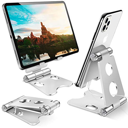 Cell Phone Stand, Fully Foldable, Adjustable Desktop Phone Holder Cradle Dock Compatible with Phone 11 Pro Xs Xs Max Xr X 8, iPad Mini, Nintendo Switch, Tablets (3.5-10"), All Phones (Sliver)