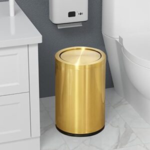 Huaqinglian Stainless Steel Gold Trash can with Flipping Lid 2.4gallon Fingerprint-Proof Garbage cans Wastebasket Bin for Kitchen bothroom Living Room (Gold)