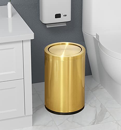 Huaqinglian Stainless Steel Gold Trash can with Flipping Lid 2.4gallon Fingerprint-Proof Garbage cans Wastebasket Bin for Kitchen bothroom Living Room (Gold)