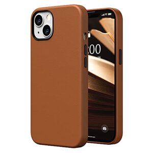 SURPHY Faux Leather Case Compatible with iPhone 13 Case (6.1 inch 2021), PU Leather Phone Case (with Metallic Buttons & Microfiber Lining) (Brown)