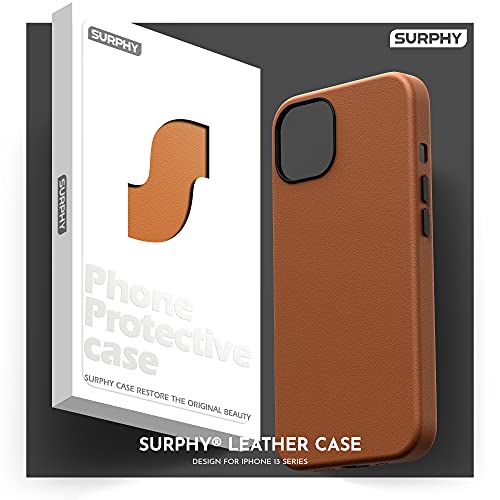 SURPHY Faux Leather Case Compatible with iPhone 13 Case (6.1 inch 2021), PU Leather Phone Case (with Metallic Buttons & Microfiber Lining) (Brown)