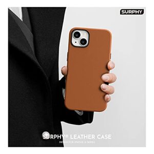 SURPHY Faux Leather Case Compatible with iPhone 13 Case (6.1 inch 2021), PU Leather Phone Case (with Metallic Buttons & Microfiber Lining) (Brown)