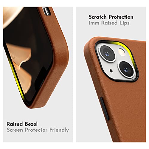 SURPHY Faux Leather Case Compatible with iPhone 13 Case (6.1 inch 2021), PU Leather Phone Case (with Metallic Buttons & Microfiber Lining) (Brown)