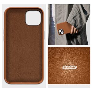 SURPHY Faux Leather Case Compatible with iPhone 13 Case (6.1 inch 2021), PU Leather Phone Case (with Metallic Buttons & Microfiber Lining) (Brown)