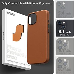 SURPHY Faux Leather Case Compatible with iPhone 13 Case (6.1 inch 2021), PU Leather Phone Case (with Metallic Buttons & Microfiber Lining) (Brown)