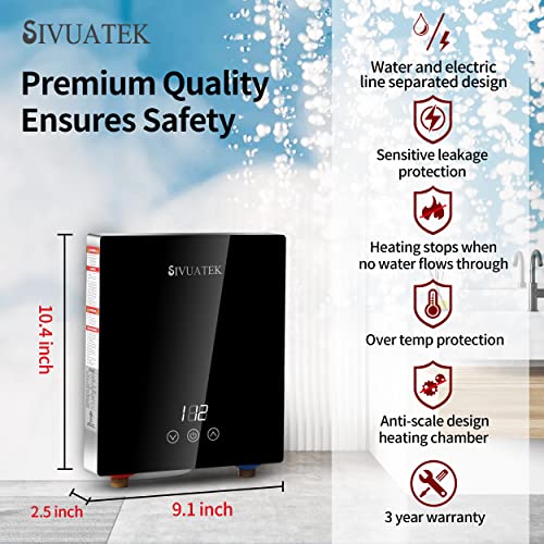 Electric Tankless Water Heater, SIVUATEK on Demand Water Heater Electric Smart Control Point of Use Water Heater Instant 6.5kW 240V for Faucets M1-65B