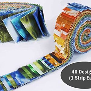 Soimoi 40Pcs Tie Dye Print Precut Fabrics Strips Roll Up 1.5x42inches Cotton Jelly Rolls for Quilting - Multicolor