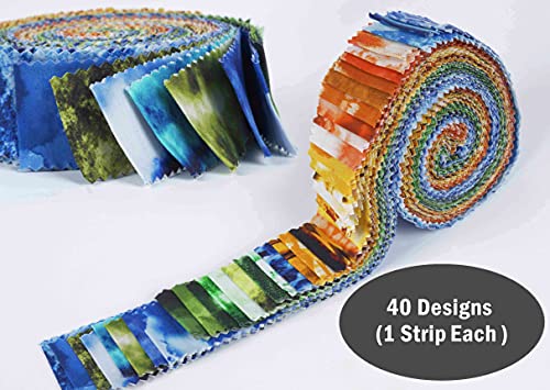 Soimoi 40Pcs Tie Dye Print Precut Fabrics Strips Roll Up 1.5x42inches Cotton Jelly Rolls for Quilting - Multicolor