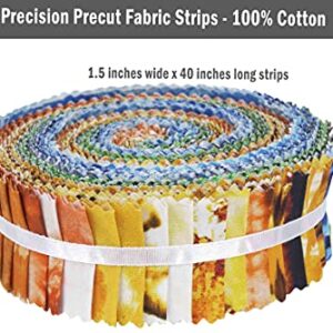 Soimoi 40Pcs Tie Dye Print Precut Fabrics Strips Roll Up 1.5x42inches Cotton Jelly Rolls for Quilting - Multicolor