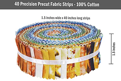 Soimoi 40Pcs Tie Dye Print Precut Fabrics Strips Roll Up 1.5x42inches Cotton Jelly Rolls for Quilting - Multicolor