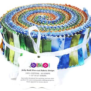 Soimoi 40Pcs Tie Dye Print Precut Fabrics Strips Roll Up 1.5x42inches Cotton Jelly Rolls for Quilting - Multicolor