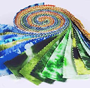 Soimoi 40Pcs Tie Dye Print Precut Fabrics Strips Roll Up 1.5x42inches Cotton Jelly Rolls for Quilting - Multicolor