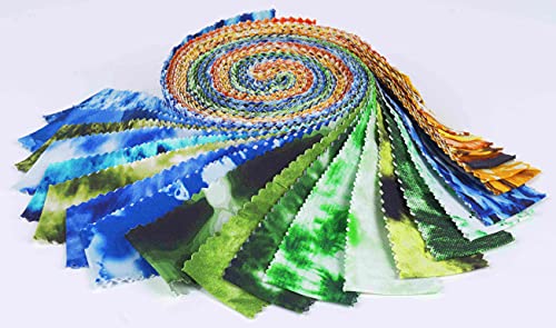 Soimoi 40Pcs Tie Dye Print Precut Fabrics Strips Roll Up 1.5x42inches Cotton Jelly Rolls for Quilting - Multicolor