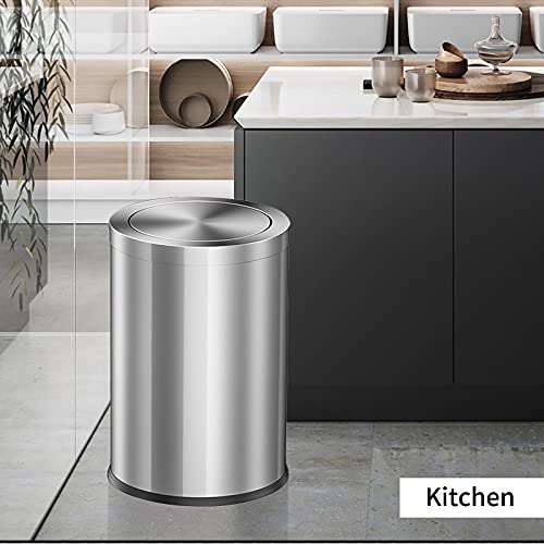 Huaqinglian Stainless Steel Gold Trash can with Flipping Lid 2.4gallon Fingerprint-Proof Garbage cans Wastebasket Bin for Kitchen bothroom Living Room (Silver)