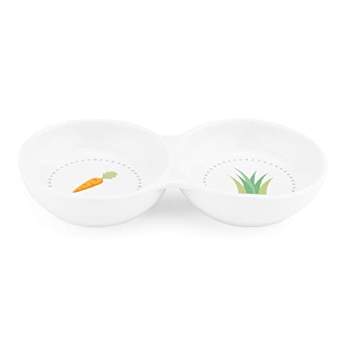 Navaris Double Food Bowl for Small Animals - Ceramic Food Bowls for Rabbits, Guinea Pigs, Small Pets - Rabbit Water Dish - Carrot and Grass Design