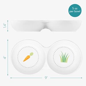 Navaris Double Food Bowl for Small Animals - Ceramic Food Bowls for Rabbits, Guinea Pigs, Small Pets - Rabbit Water Dish - Carrot and Grass Design