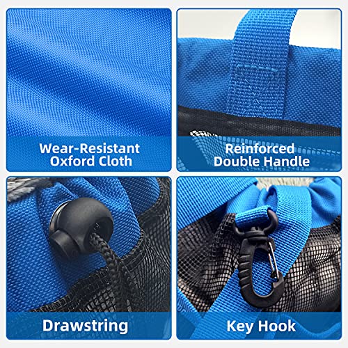 Mesh Shower Caddy Bag for College Dorm Camping Beach Vacation Bath Toiletry Organizer Portable Quick Drain Storage Tote with 8 Pockets, Key Hook, Duo Reinforced Handles, Two Side Adjustable Drawstring