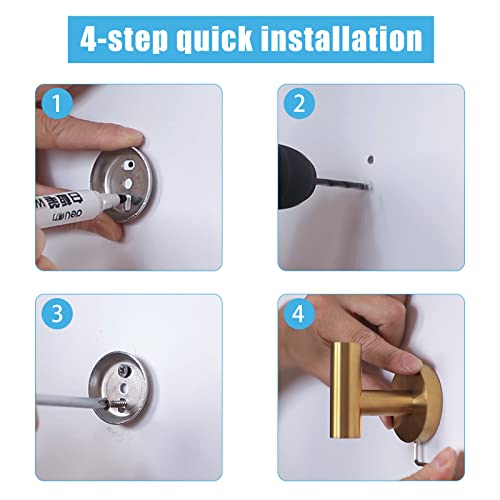 stusgo 4 Packs Matte Brass Finish Towel Hook for Wall Modern Gold Towel Hook Coat Hooks Robe Hooks SUS304 Stainless Steel Bathroom Towel Hooks