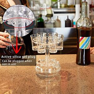 ALEVMOOM Shot Glass Dispenser and Holder,Adjustable Acrylic Shot Dispenser with 6 Drinking Glasses Made of Food Grade Plexiglass, for Beer Dispenser for Bar Parties Drinking Tools with brush