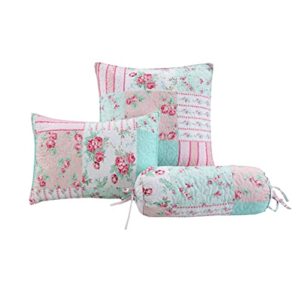 Cozy Line Home Fashions Tiffany Flower Garden Floral Polyester 3-Piece (Square, Rectangle, Bolster) Decor Throw Pillows, Pink, Blue, White