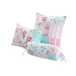 Cozy Line Home Fashions Tiffany Flower Garden Floral Polyester 3-Piece (Square, Rectangle, Bolster) Decor Throw Pillows, Pink, Blue, White