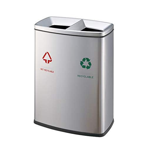 Outdoor Trash Can Garbage Can Double Barrel Waste Recycling Bins Stainless Steel Classification Outdoor Dustbins Large 2 In 1 Trash Can Community Park Roadside All-Weather Waste Recycle Bin Container