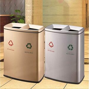 Outdoor Trash Can Garbage Can Double Barrel Waste Recycling Bins Stainless Steel Classification Outdoor Dustbins Large 2 In 1 Trash Can Community Park Roadside All-Weather Waste Recycle Bin Container