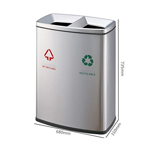 Outdoor Trash Can Garbage Can Double Barrel Waste Recycling Bins Stainless Steel Classification Outdoor Dustbins Large 2 In 1 Trash Can Community Park Roadside All-Weather Waste Recycle Bin Container