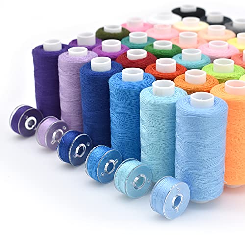 72Pcs Prewound Bobbins and Thread Spools, 36 Colors 400 Yards per Polyester Thread Spools, 36 Colors Prewound Bobbin for Hand & Machine Sewing, Emergency and Travel, DIY and Home