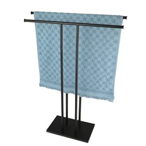 JQK Bath Towel Holder Stand Black, 30 Inch Free Standing Double Towel Rack Shelf for Bathroom Floor, Matte Black, BTH100L30-PB