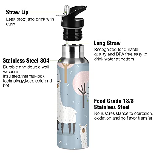 xigua Alpaca Water Bottle Stainless Steel Vacuum Insulated Water Bottle Standard Mouth Wide Handle Bottle with Straw Lid for Sports School Gym Outdoor,20 oz.