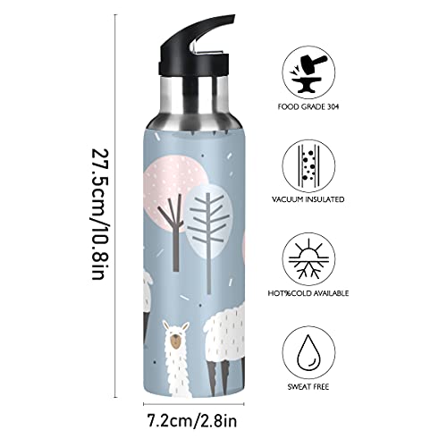 xigua Alpaca Water Bottle Stainless Steel Vacuum Insulated Water Bottle Standard Mouth Wide Handle Bottle with Straw Lid for Sports School Gym Outdoor,20 oz.