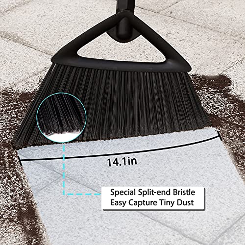 Eyliden Heavy Duty Broom, Commercial Angle Broom with Long Handle, Rough Surface Outdoor Broom for Garages Courtyard Sidewalks Decks, Perfect for Indoor Kitchen Office Lobby Sweeping