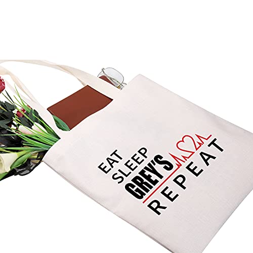 ZJXHPO Grey's Fans Gift Eat Sleep Grey's Repeat Makeup Bag TV Show Canvas Tote Bag Gift Doctor Tote Bag(Grey's Canvas Bag)