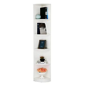 ICE ARMOR 5 Tier Corner Bookcase Wooden Display Bookshelf Storage Rack Multipurpose Shelving Unit for Living Room Home Office in White Wood