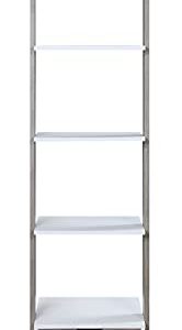 RAAMZO Two-Tone White and Weathered Grey Finish 5 Tier Bookcase Shelf Ladder Leaning with Drawer - 74" Height