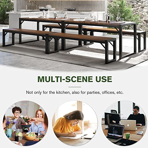 IMUsee 3-Piece 47.2" Dining Table Set for 4-6,Modern Rustic Kitchen Table with Metal Frame and Wood Board,Kitchen & Dining Room Table Set with Benches,Space-Saving Dinette for Small Space,Black&Walnut