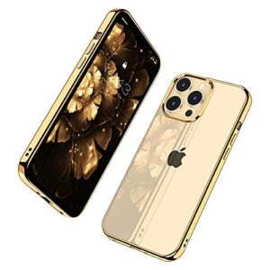 milprox compatible for iphone 13 pro clear case (2021), crystal transparent cover shockproof protective bumper shell with electroplated mirror edge for iphone 13 pro 6.1"【3 cameras】 2021-gold