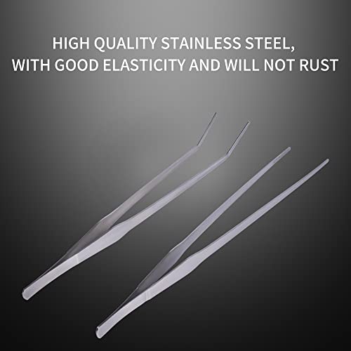 Firesteed Extra Long Handle Aquarium Tweezers Serving Tongs Feed clamp,2 Pack Stainless Steel Straight and Curved Tweezers Set for Fish Tank Plants Reptile Feeding Tongs（15 Inchs）