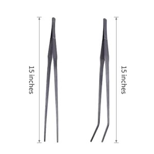 Firesteed Extra Long Handle Aquarium Tweezers Serving Tongs Feed clamp,2 Pack Stainless Steel Straight and Curved Tweezers Set for Fish Tank Plants Reptile Feeding Tongs（15 Inchs）