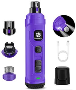 bousnic dog nail grinder with 2 led light - super quiet pet nail grinder powerful 2-speed electric dog nail trimmer file toenail grinder for puppy small medium large breed dogs & cats (purple)